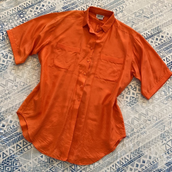 Vintage | Tops | Vintage Orange Silk Shirt | Poshmark